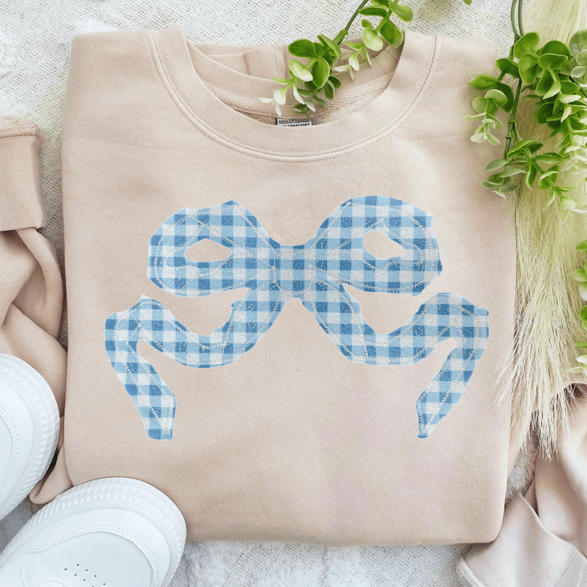 'Blue Gingham' Appliqué Stitch Cozy Crew – United Monograms