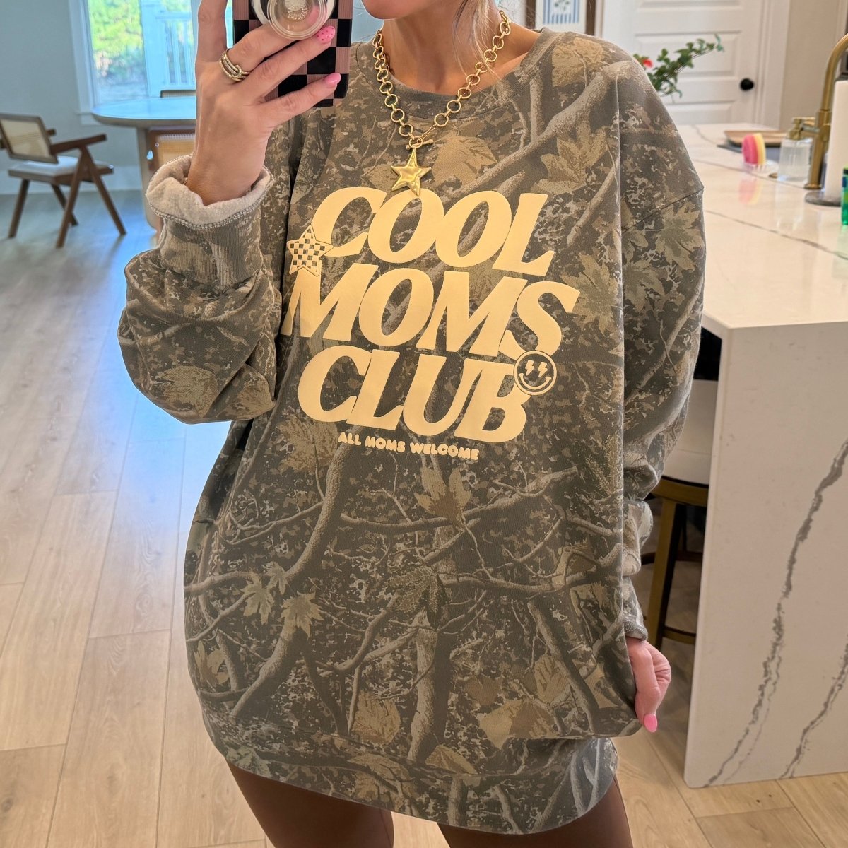 PUFF 'Cool Mom's Club - All Moms Welcome' Camo Hideaway Crewneck ...
